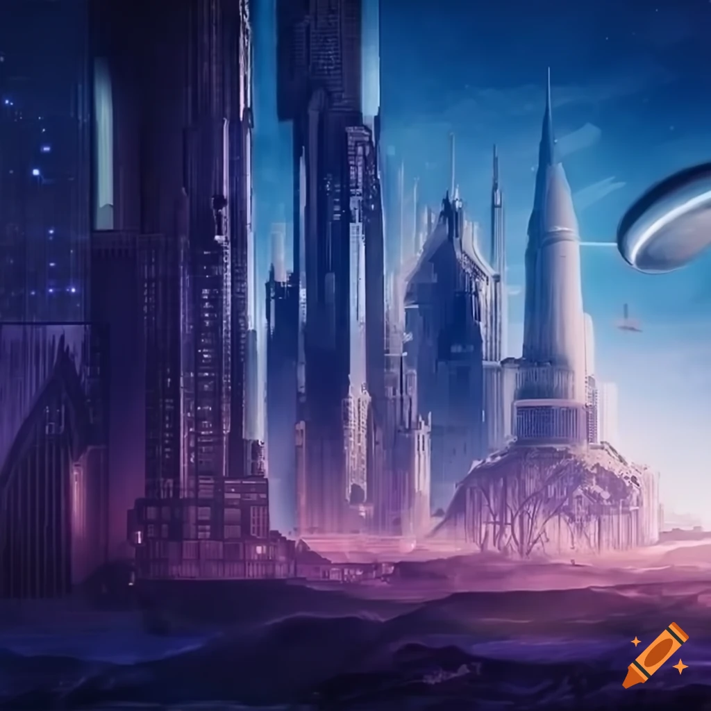 Magical sci-fi landscape with high-definition buildings on Craiyon