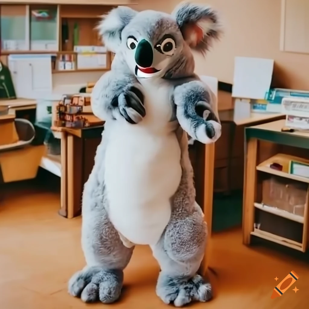 Female teacher in koala mascot fursuit in classroom on Craiyon