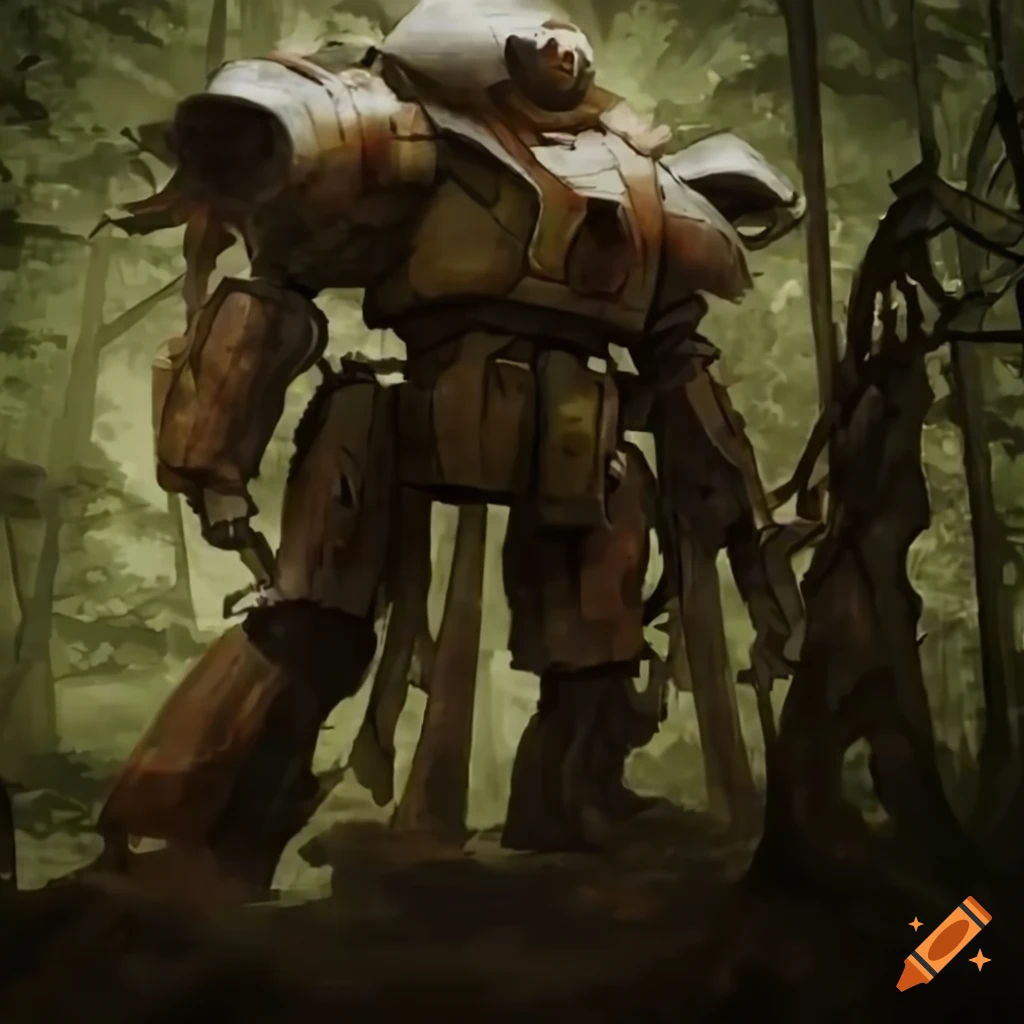 Ancient mecha in the forest on Craiyon