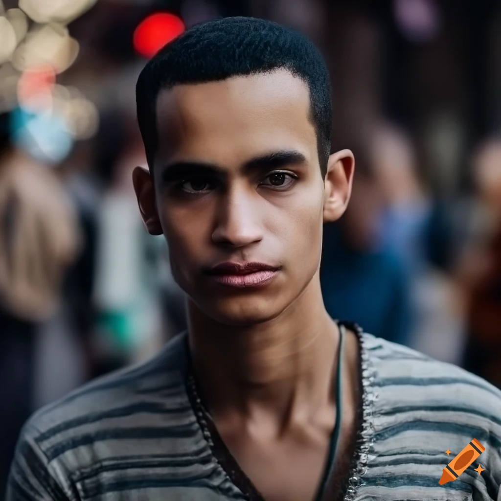 Short wavy black hair, brown-skinned man with Arabic features at a ...