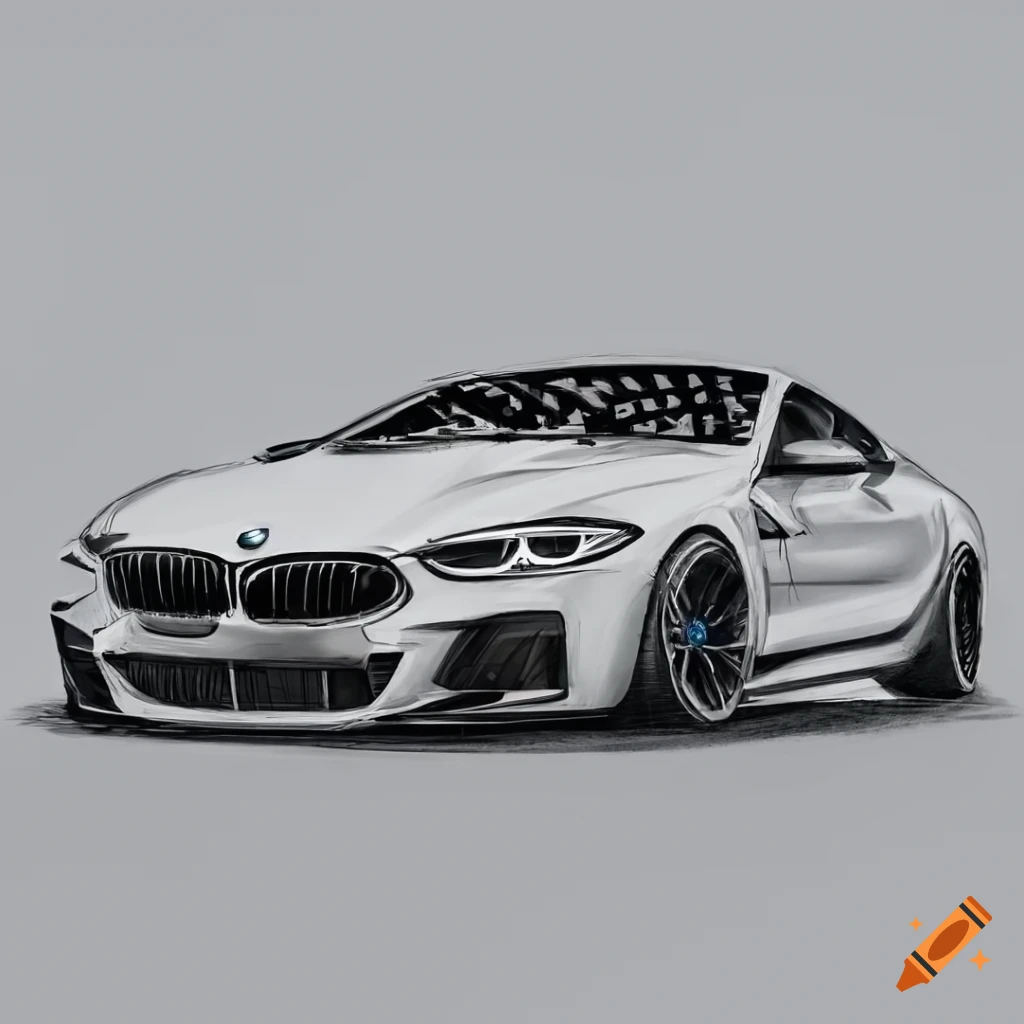 Black and white pencil sketch of bmw m8 on Craiyon