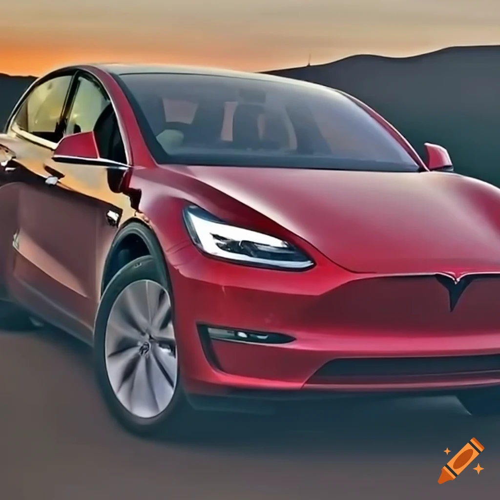 Tesla model y driving off into the sunset on Craiyon