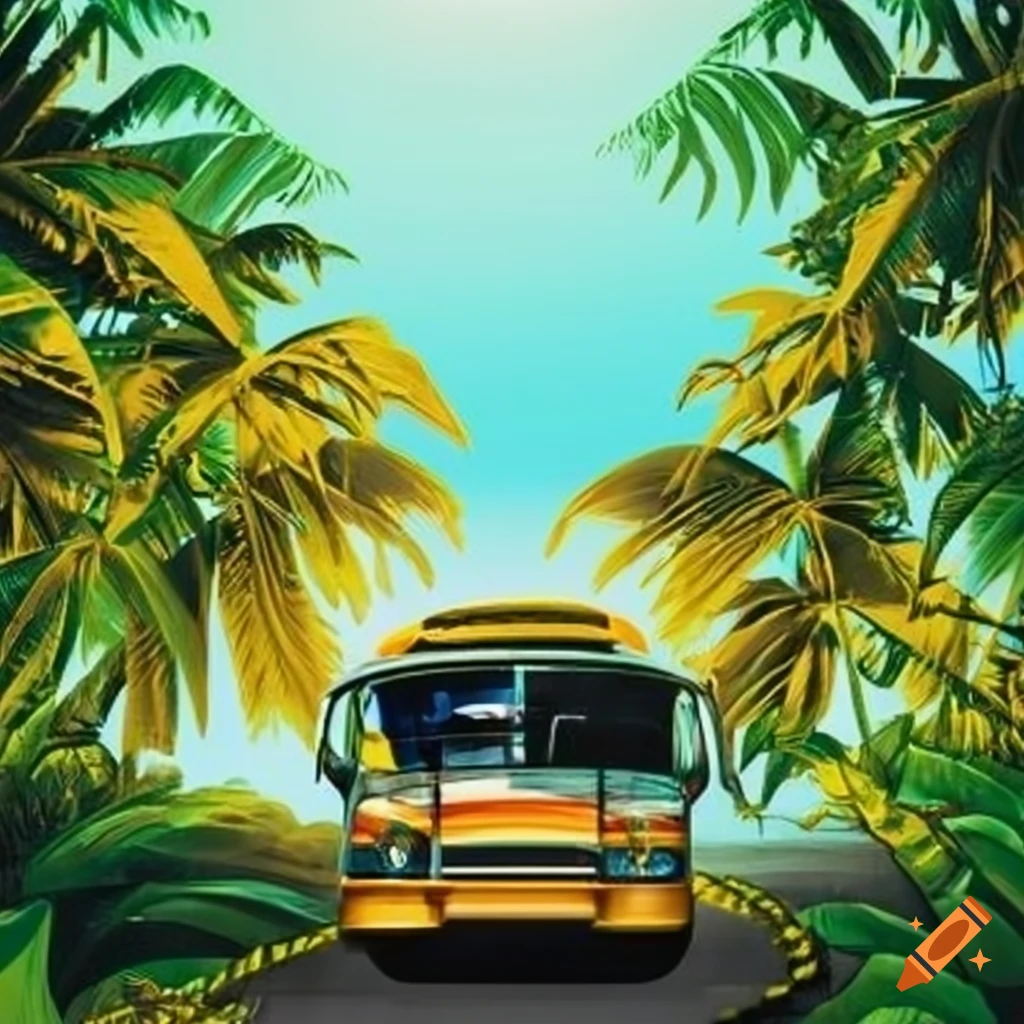 Vintage tropical bus travel agency logo from the 1990s on Craiyon