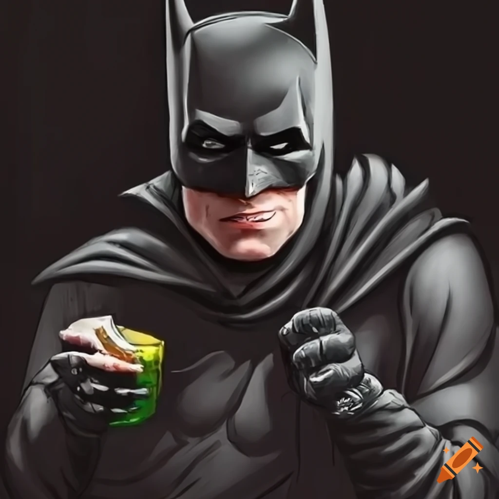 Batman holding a bottle of beer on Craiyon