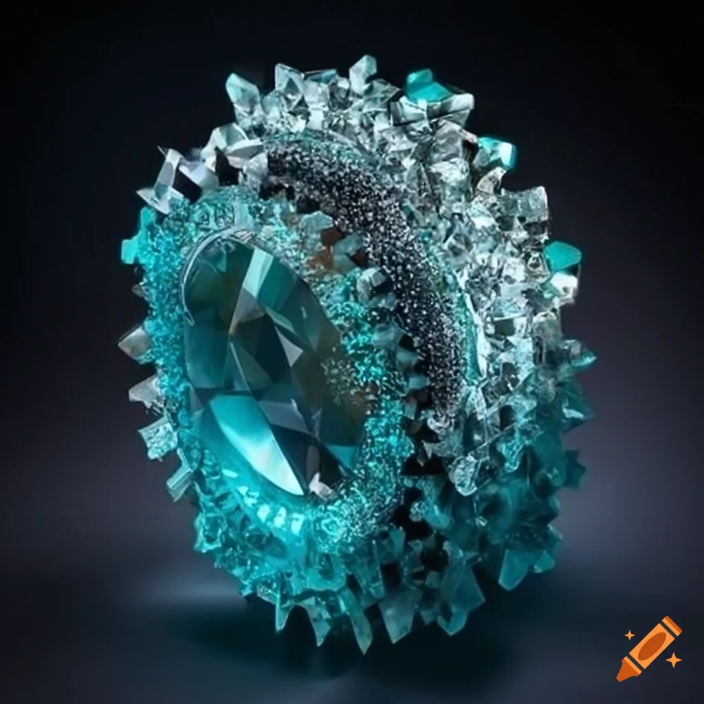 Intricate crystalline gear box with gemstone gears on Craiyon