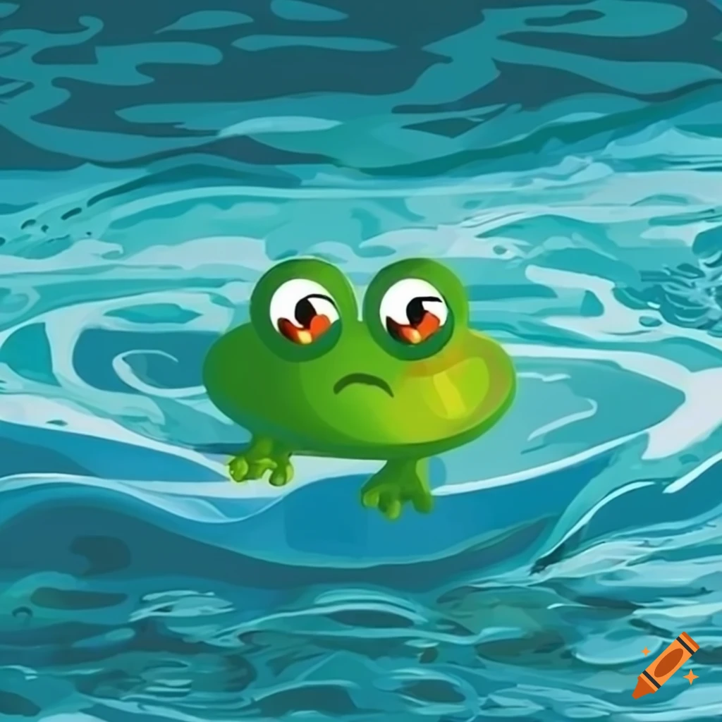 Green frog emoji in ocean waves on Craiyon