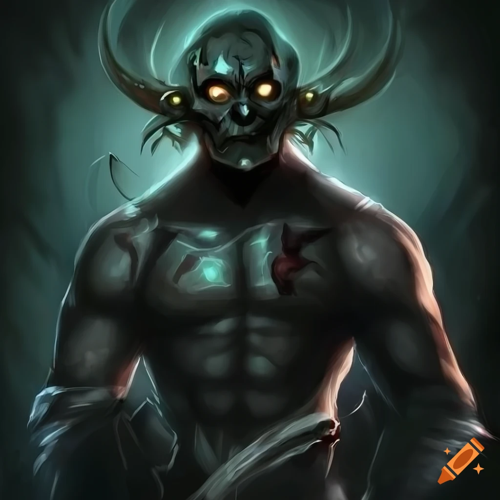 Man with onyx skin and a black featureless mask in a fantasy setting on ...