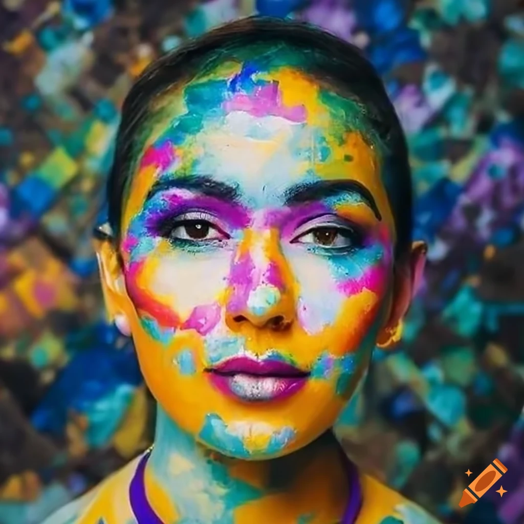 Fierce woman in a vibrant painted portrait on Craiyon