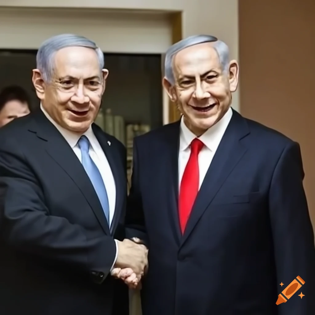 Benjamin Netanyahu shaking hands with Andrew Jackson on Craiyon