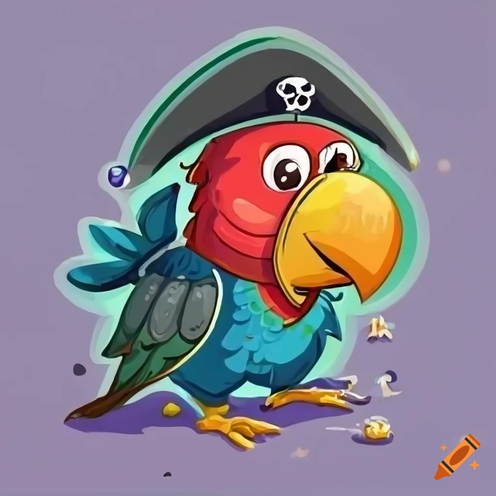 Chibi pirate parrot cartoon iconography on Craiyon