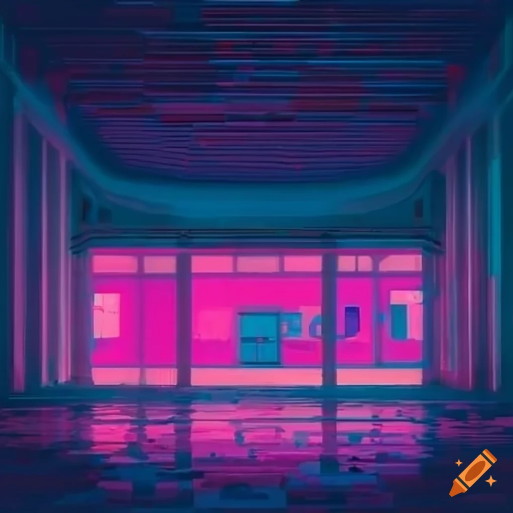 Abandoned 1950's mall with a vaporwave aesthetic on Craiyon