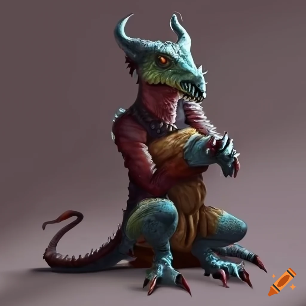 Realistic sitting kobold with scales on Craiyon