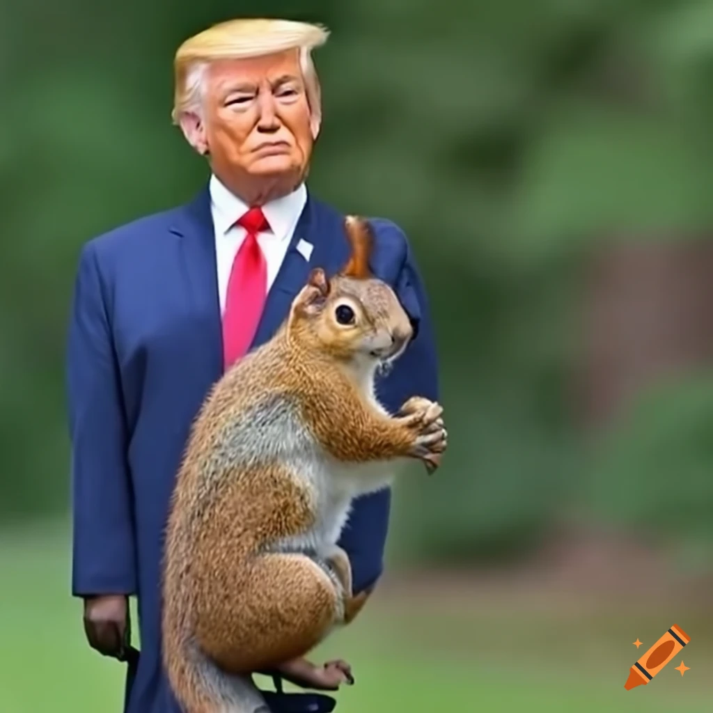 Satirical depiction of Donald Trump riding a squirrel on Craiyon