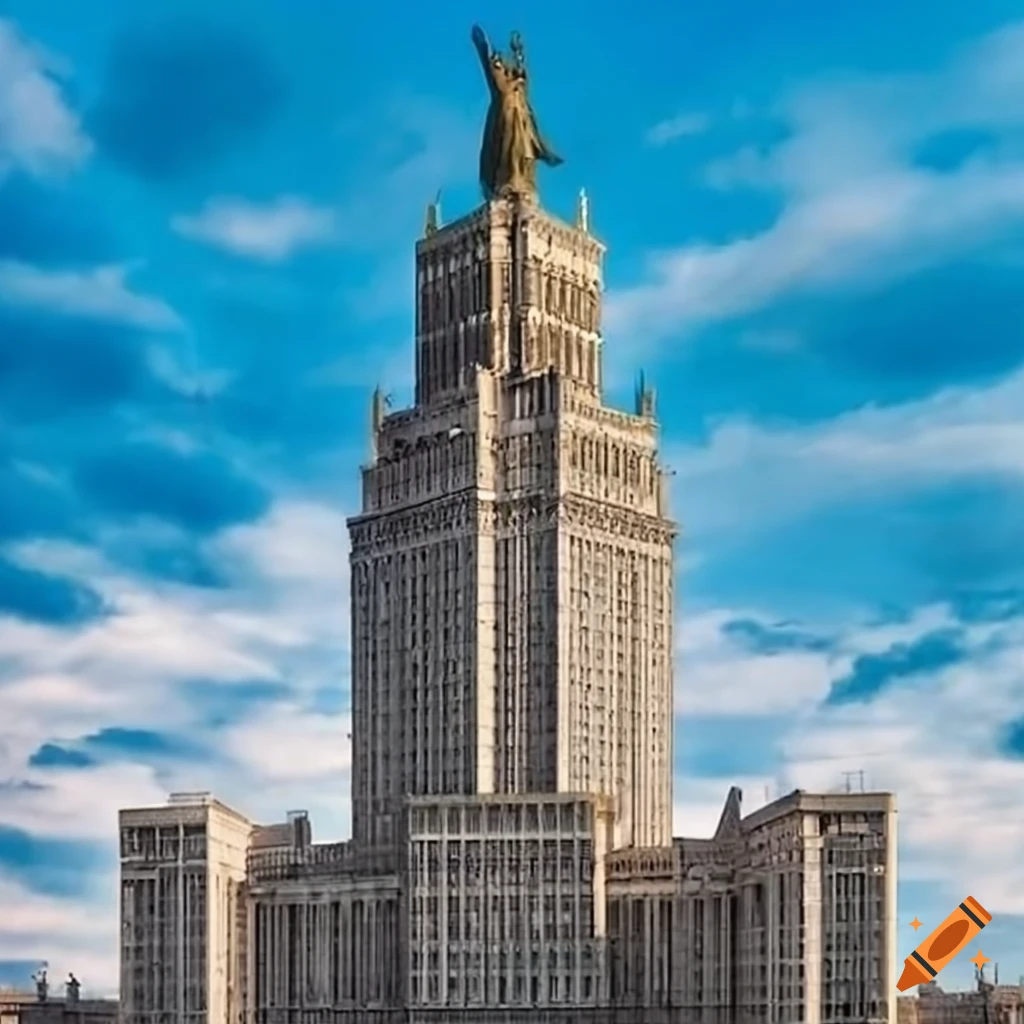 Gigantic tall soviet building with a lenin statue on top in moscow on ...