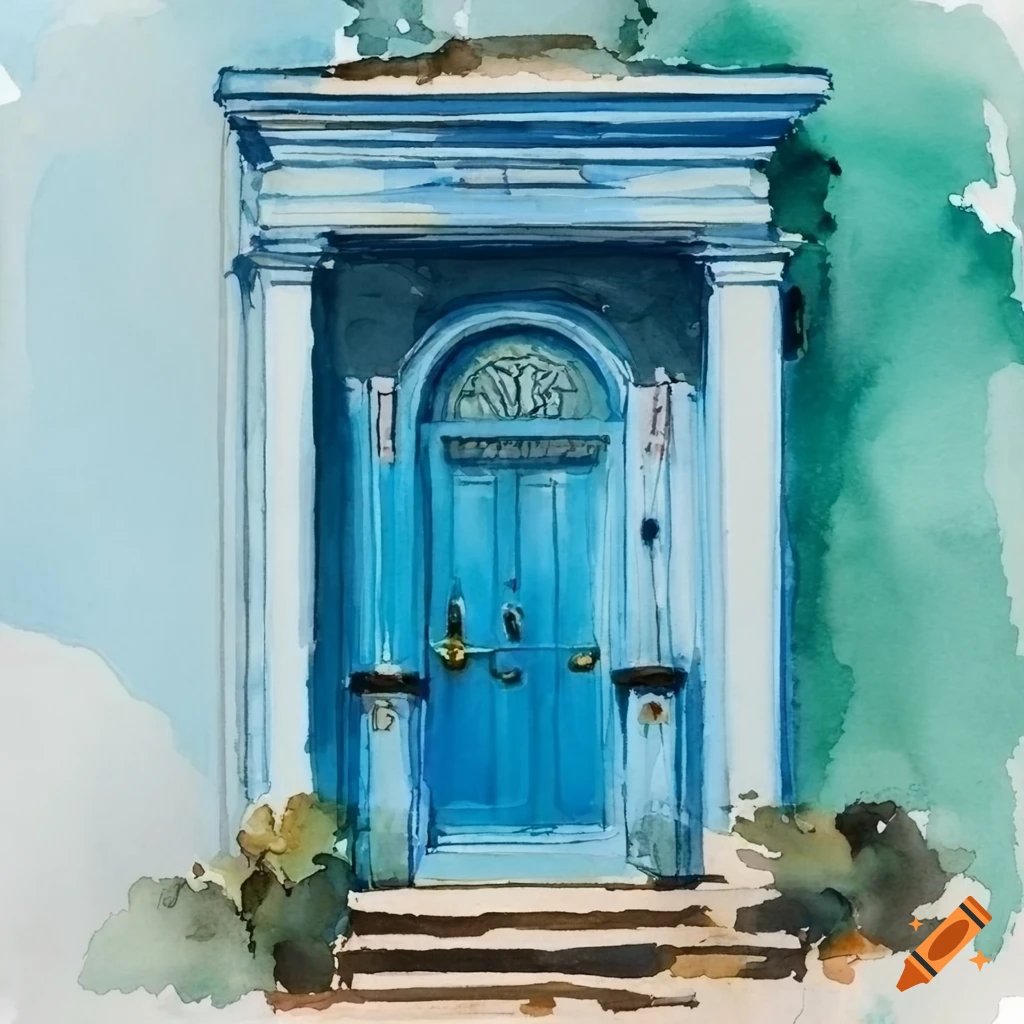 Notting hill blue door in watercolor painting on Craiyon