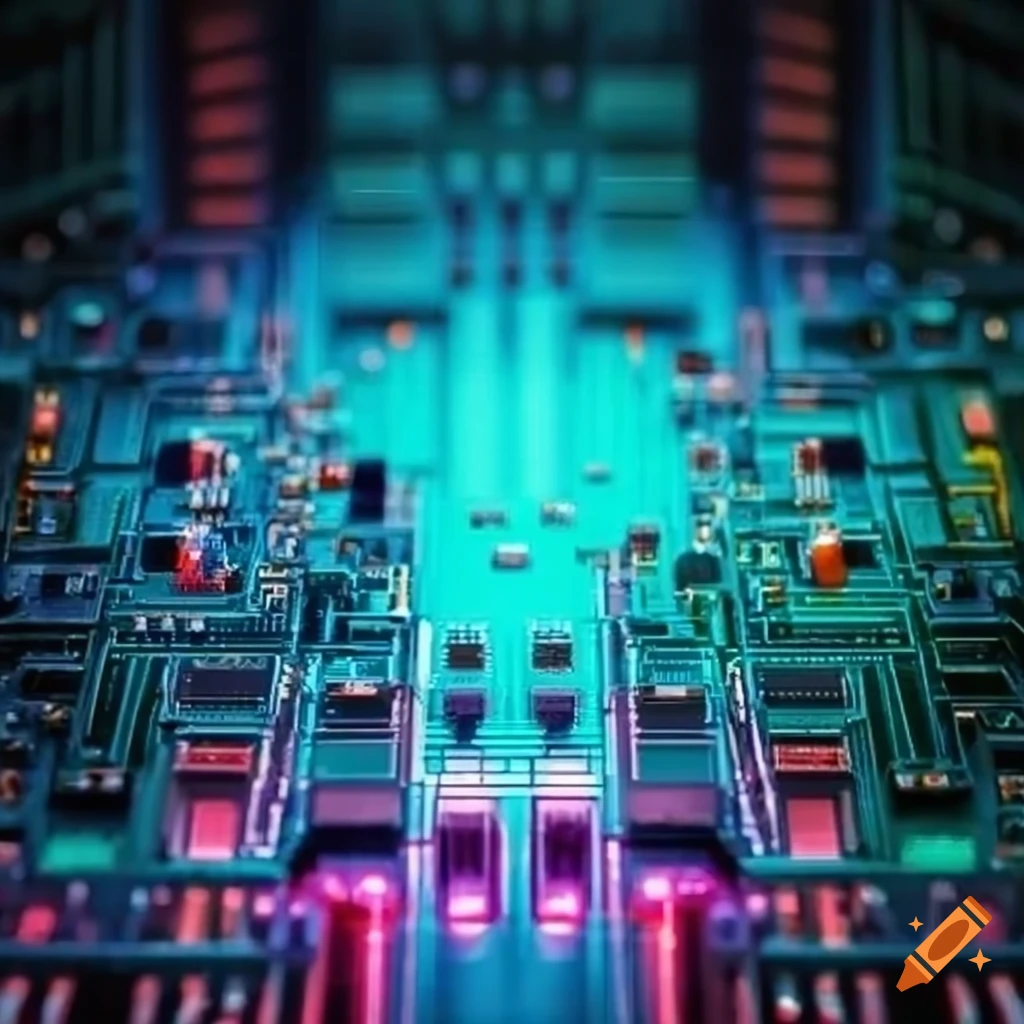 Modern super computer with circuit boards and monitors on Craiyon