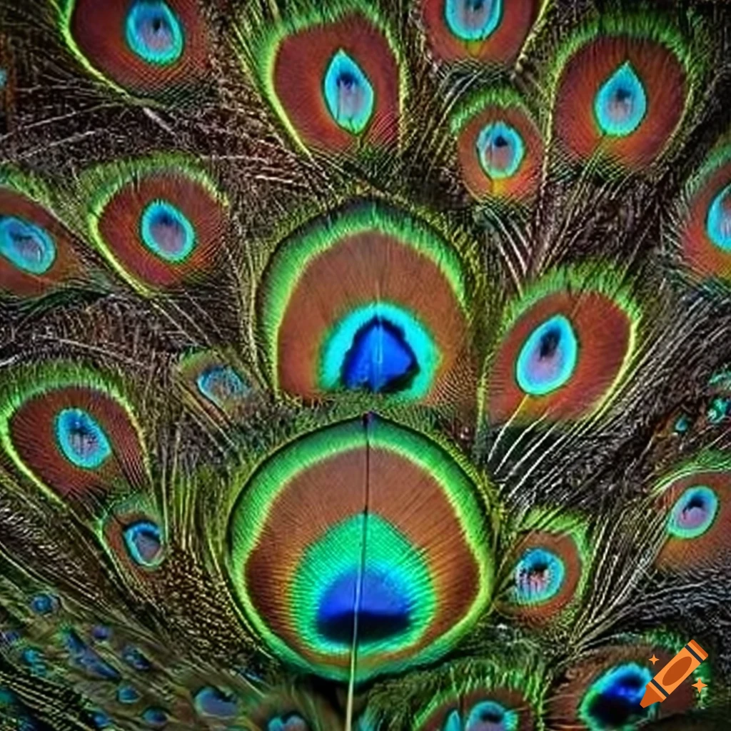Large half-circle peacock feathers on Craiyon