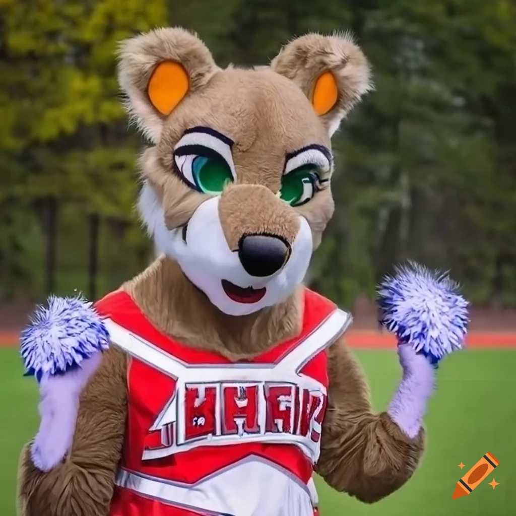 Fossa mascot costume fursuit wearing cheerleader uniform at school ...