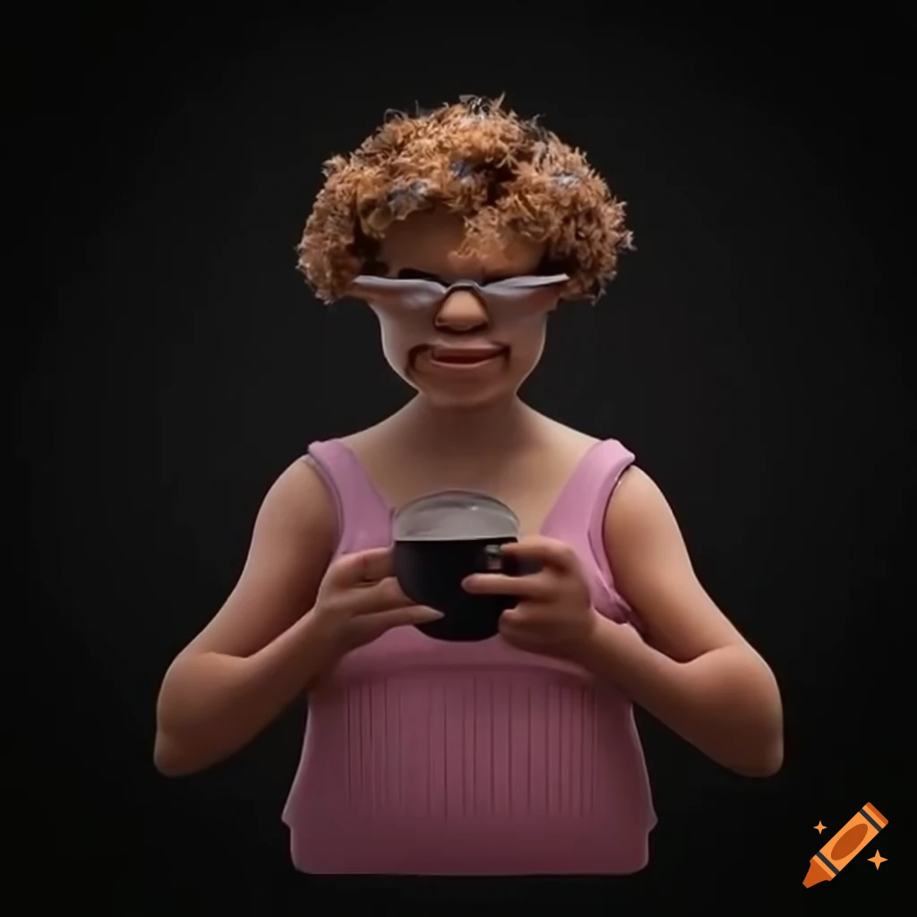 Illustrated character craving caffeine in a playful meme on Craiyon