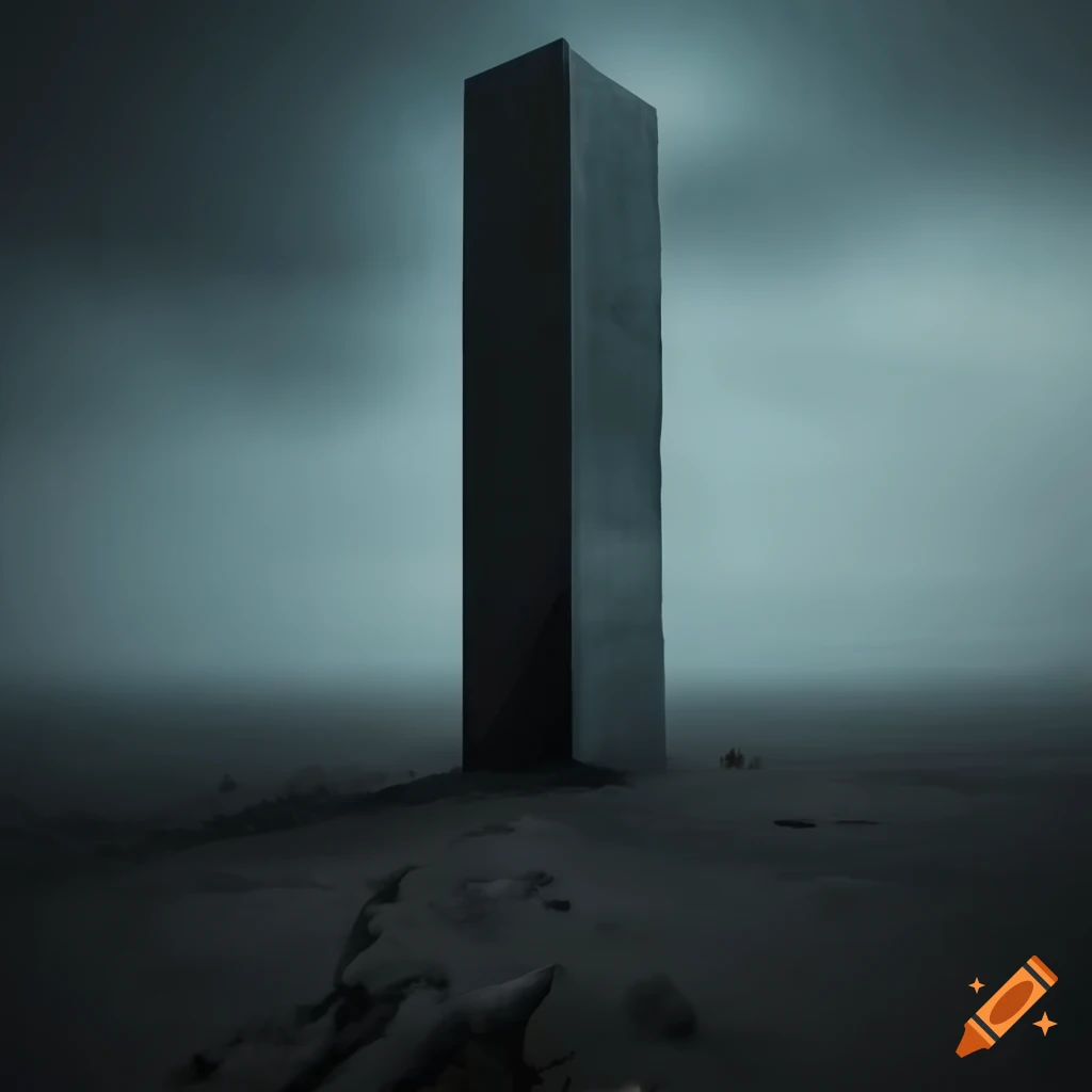 Futuristic monolith in a post-apocalyptic landscape on Craiyon