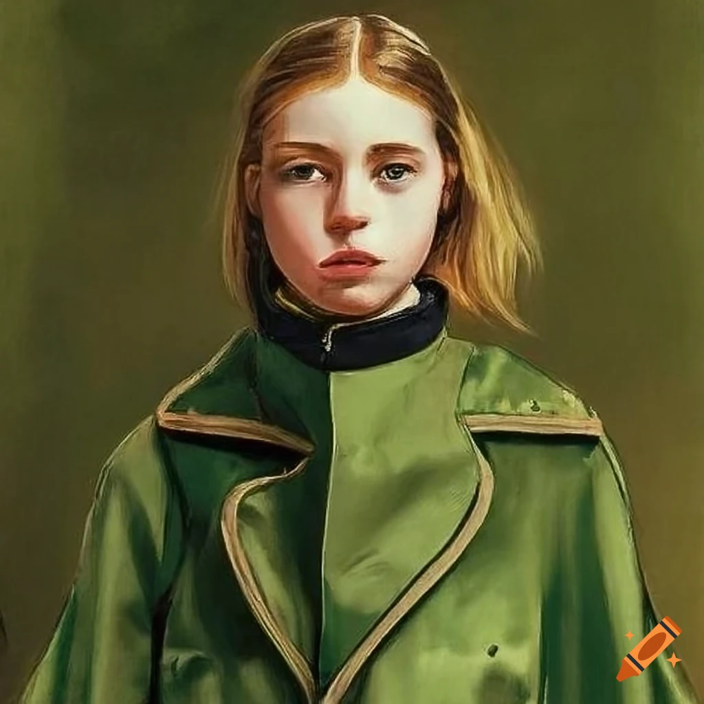 Girl wearing Marni woolen aviator jacket and green silk pants, a Hugo ...