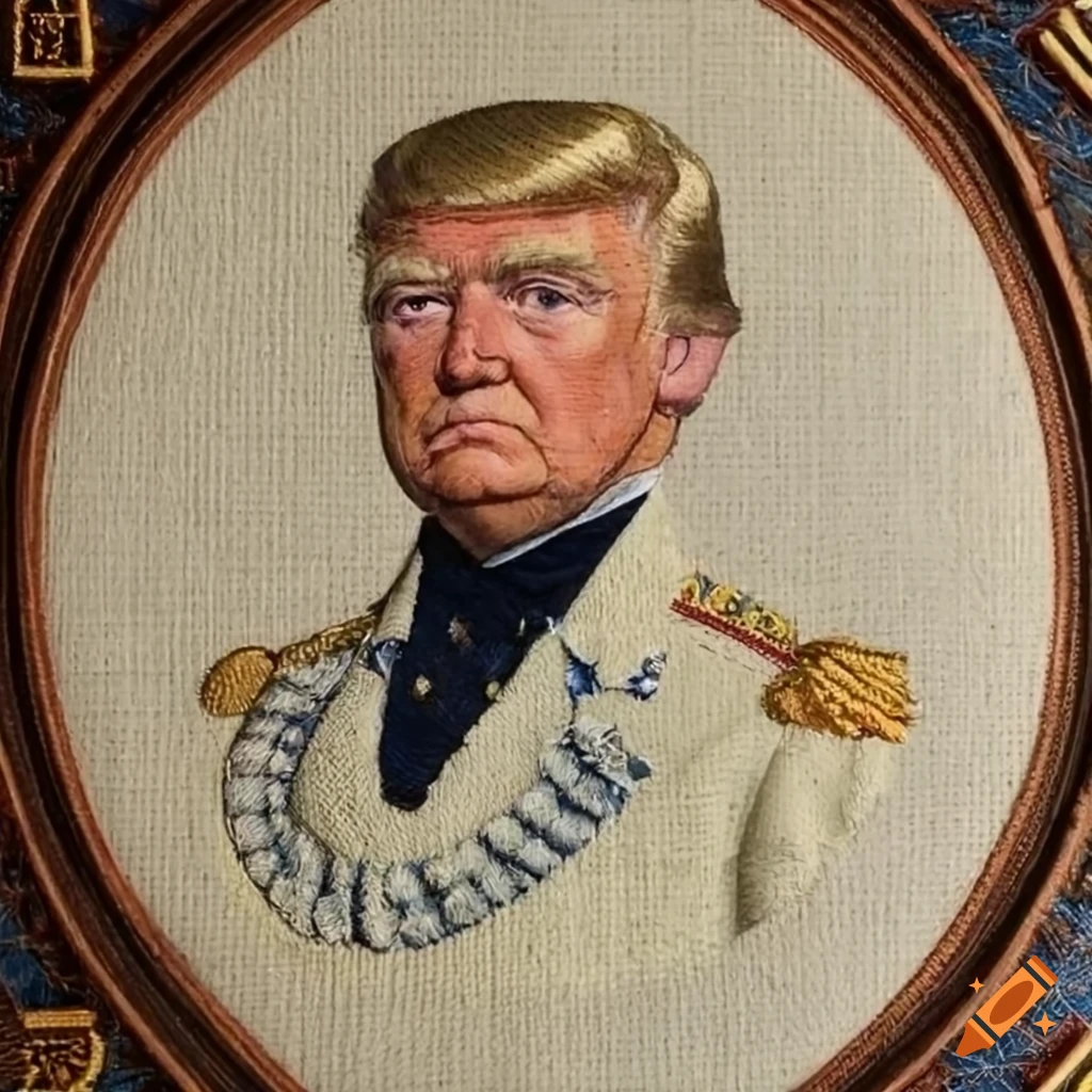 Embroidery portrait of donald trump as a general in vintage style on ...