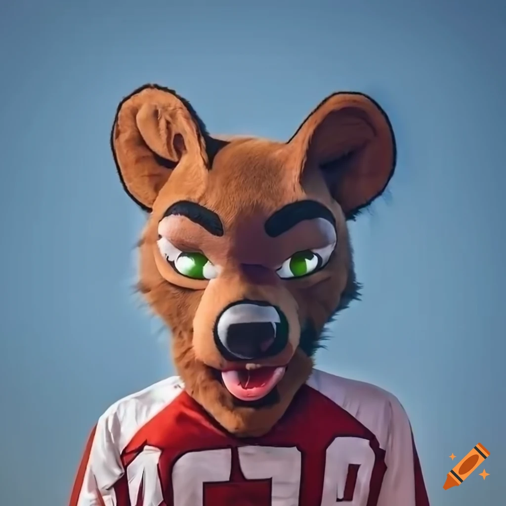 Fossa mascot costume fursuit close-up at school sports field on Craiyon