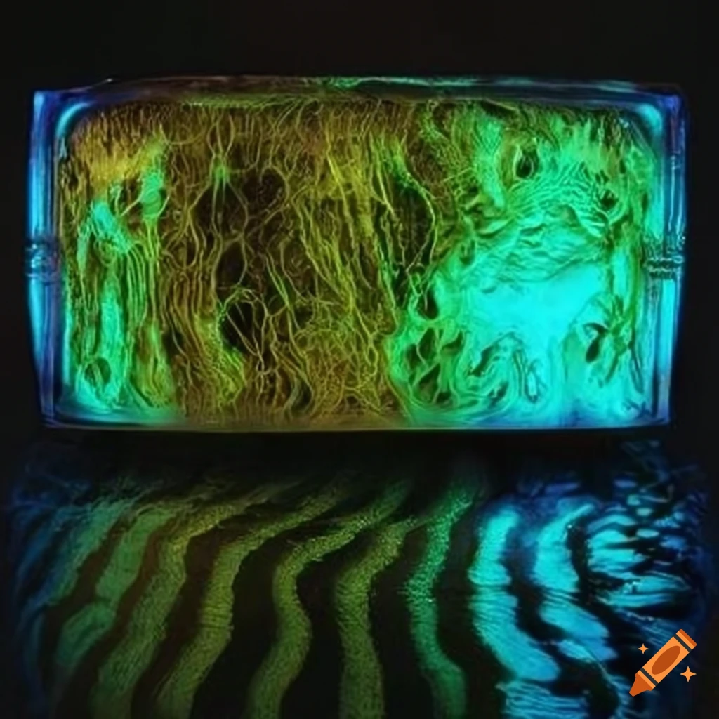 Vintage biopunk family credenza with bioluminescent moss on Craiyon
