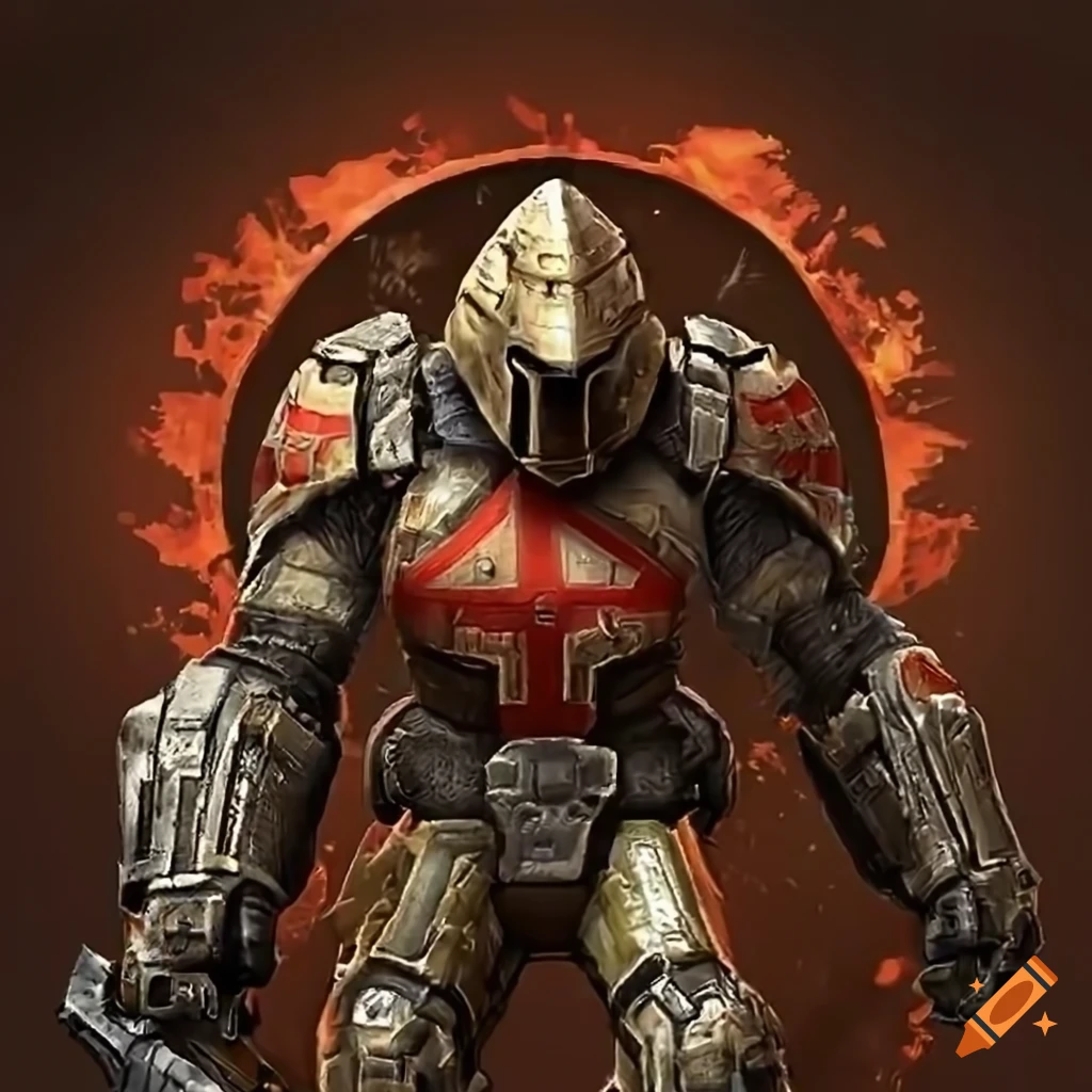 Templar knight and doomguy combined with heavy energy gun on Craiyon