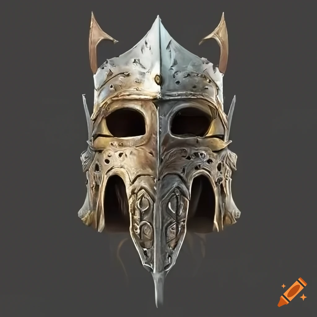 Front view of a cursed king's fantasy helmet on Craiyon