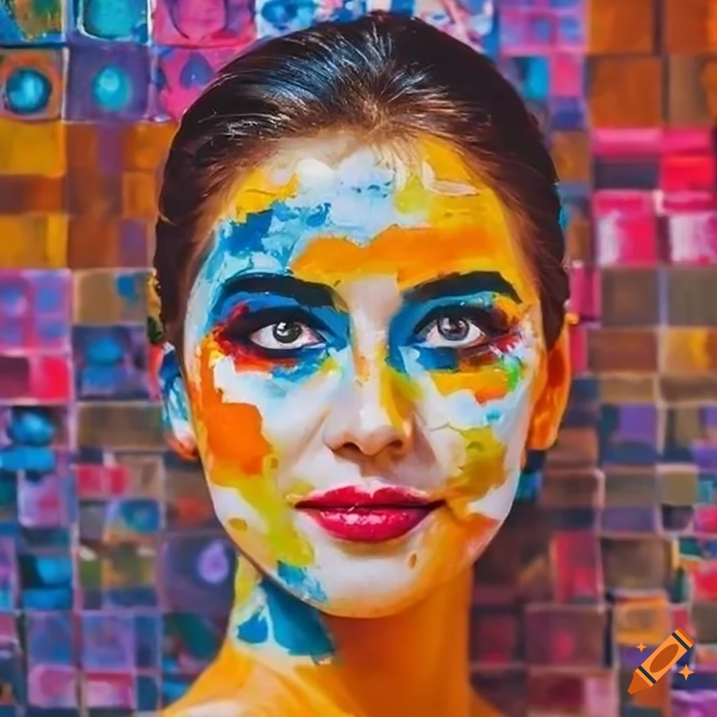 Fierce woman in a vibrant painted portrait on Craiyon