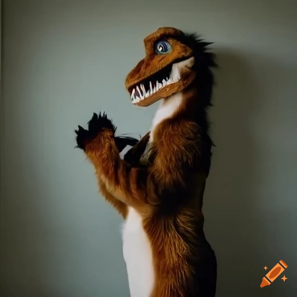 Creative and adventurous female teacher in velociraptor fursuit costume ...