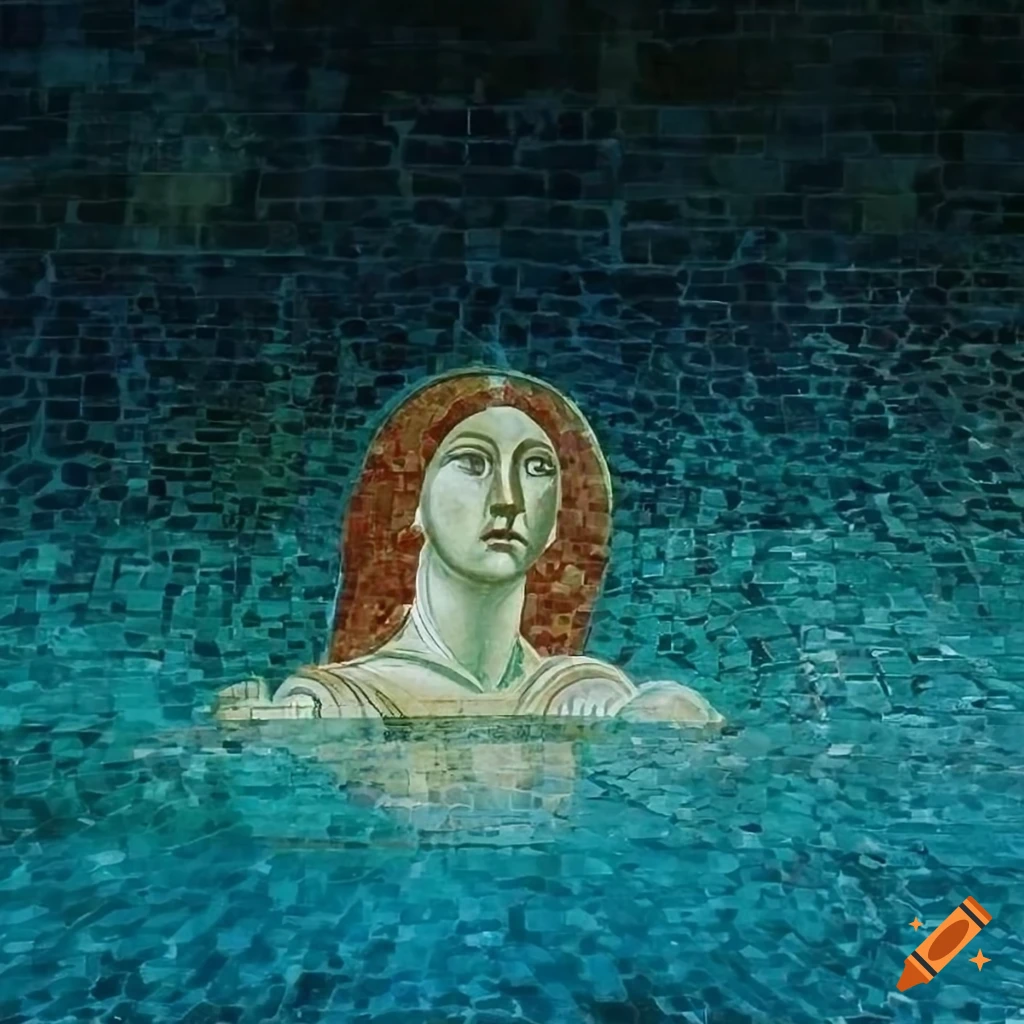 Colorful glass mosaic of a man praying in a medieval pool by giotto on ...