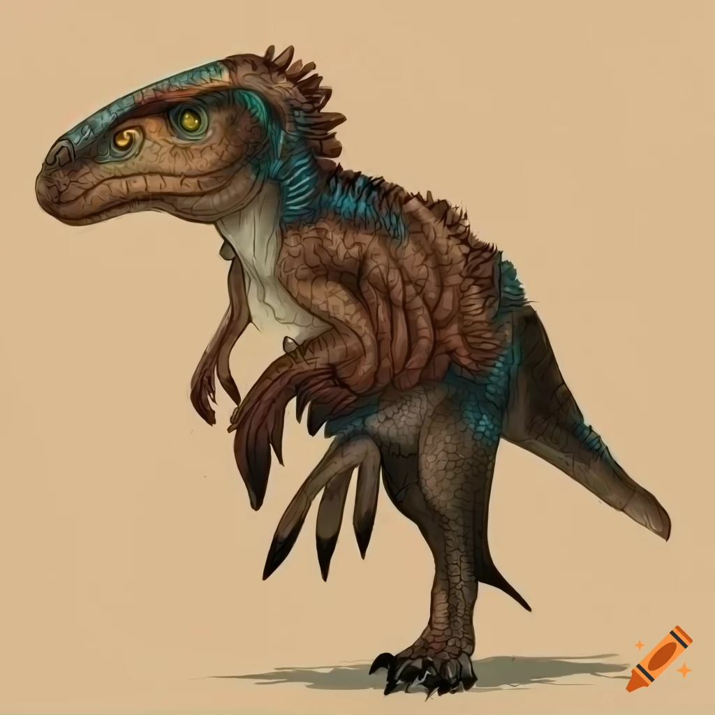 Feathered raptor dinosaur in light armor and cloak on Craiyon