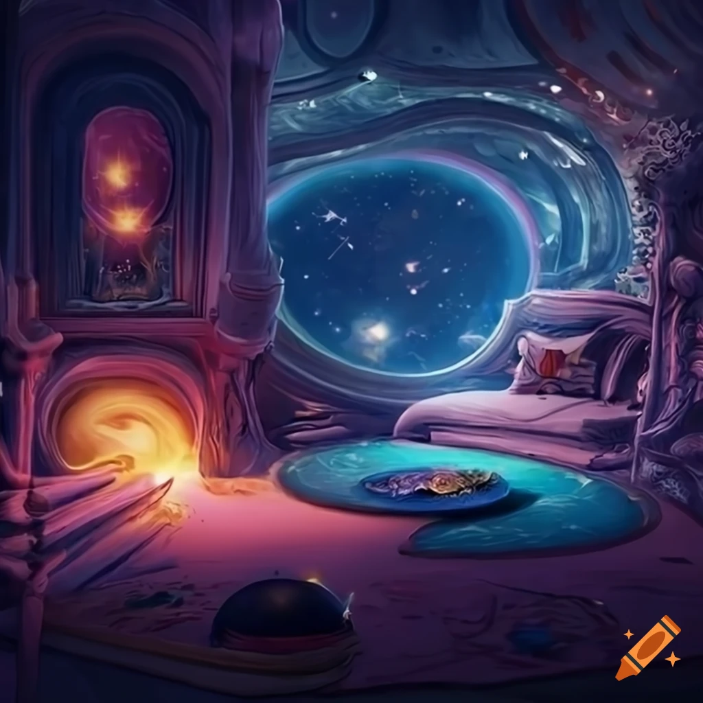 Magical space fantasy room in high definition with sharp details on Craiyon
