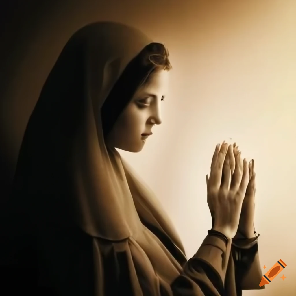 Woman praying with veiled face in sepia lighting with candle on Craiyon