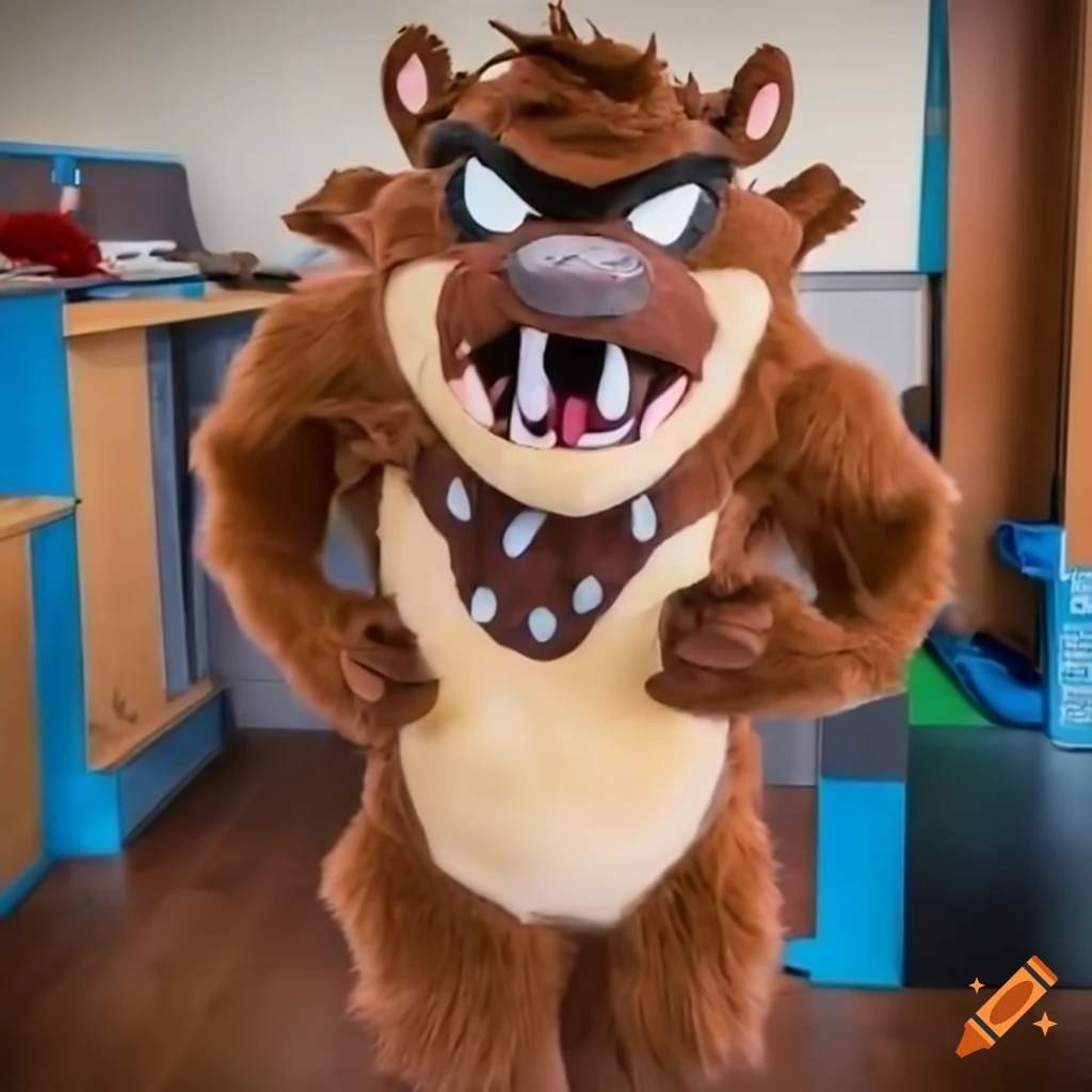 Detailed close up of a female teacher in a Tasmanian devil mascot ...