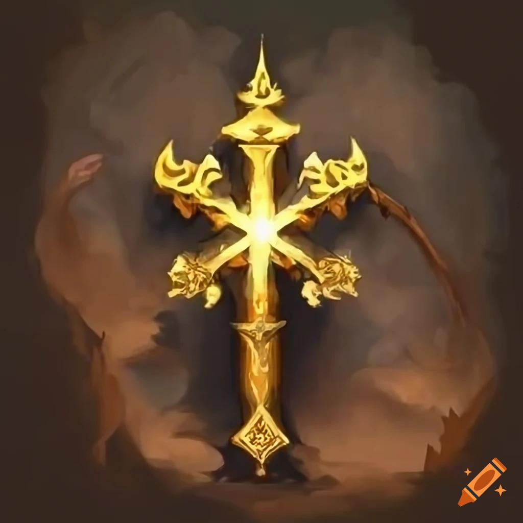 Magic holy golden cross in a dnd setting on Craiyon