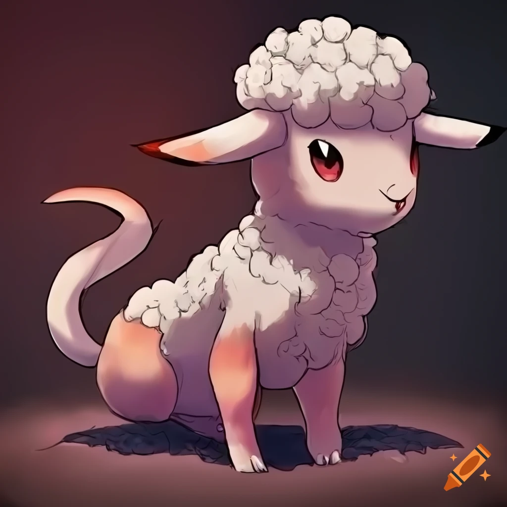Semi-realistic lamb-inspired fire type pokémon in anime style on Craiyon