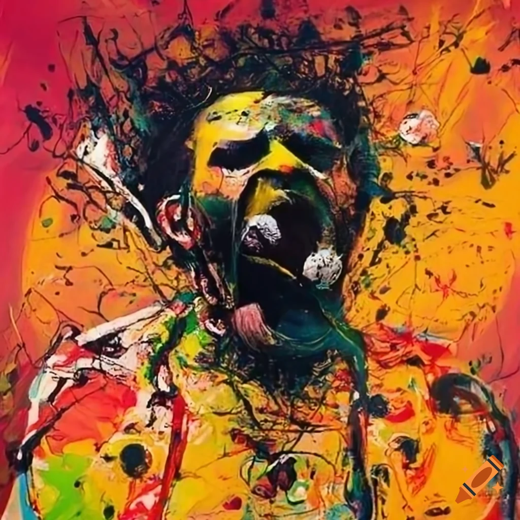 Man experiencing anger explosion in a chaotic Jackson Pollock painting ...