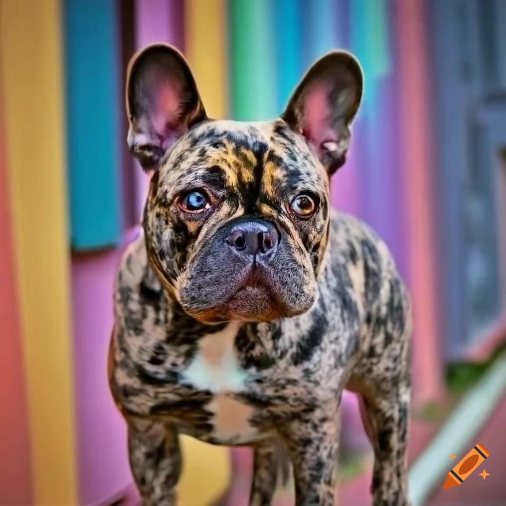 Colorful house and neighborhood with a dark brindle merle frenchie on ...