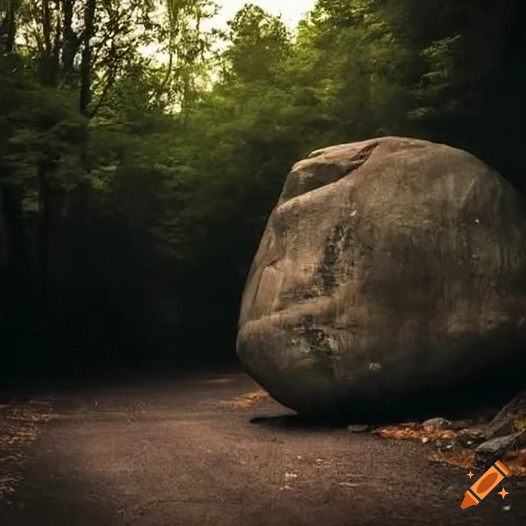 Big rock in a village road on Craiyon