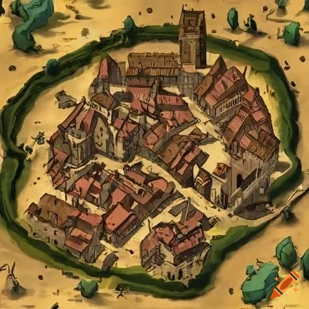 Medieval city map illustration on Craiyon