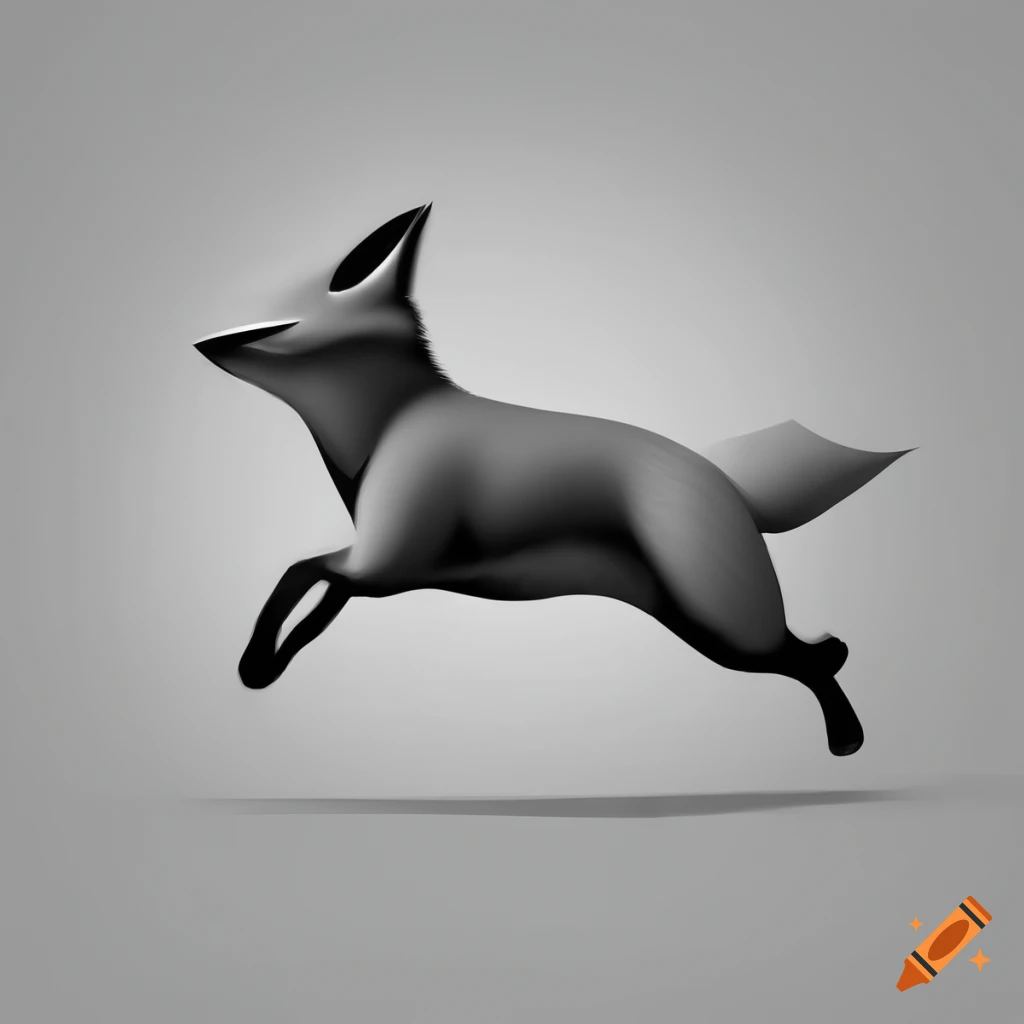 Monochrome side profile fox running in a logo on Craiyon