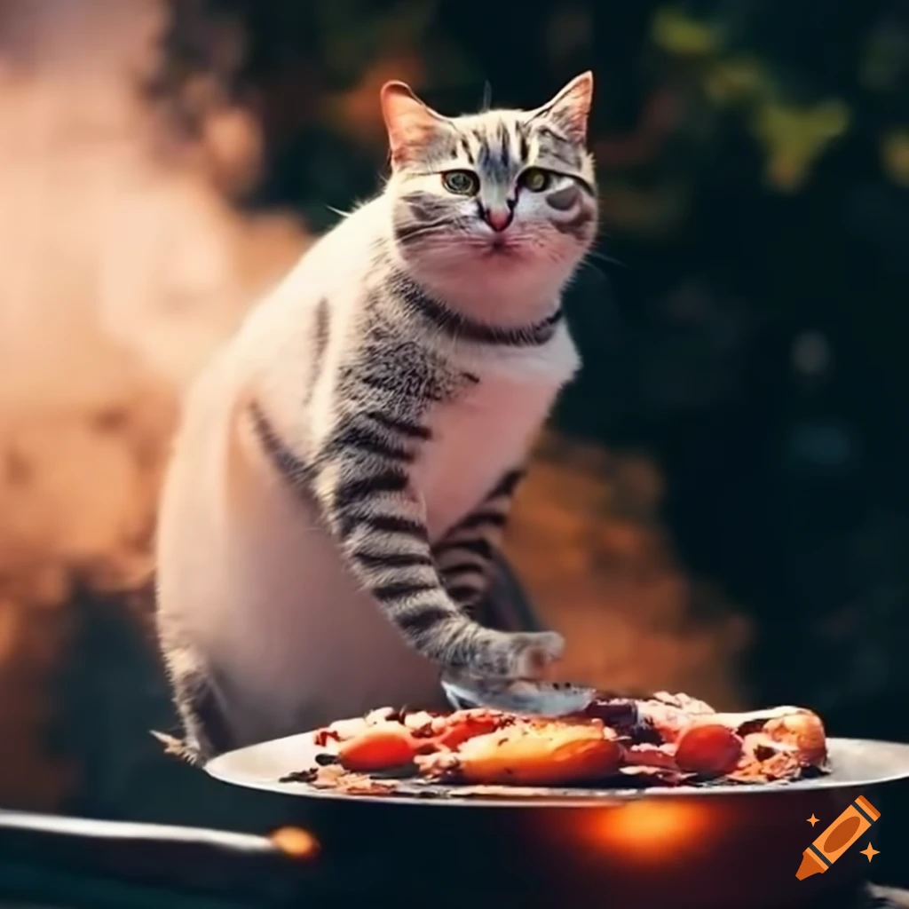Cat cooking on the grill on Craiyon