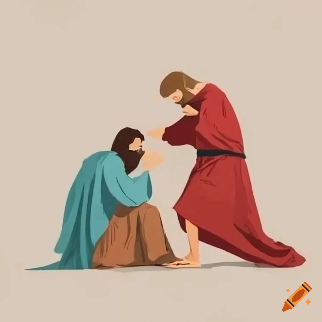 Minimalist drawing of the good samaritan helping a man on Craiyon