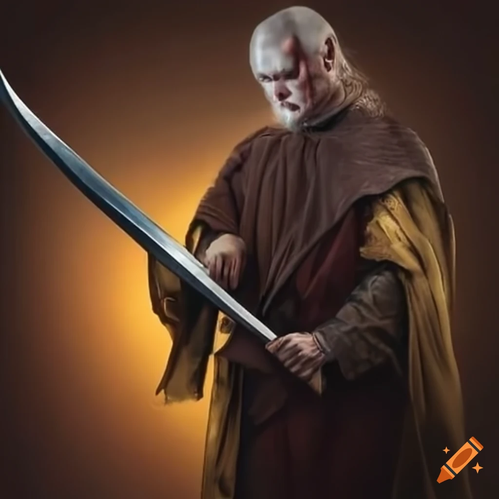 Person sharpening a sword on Craiyon