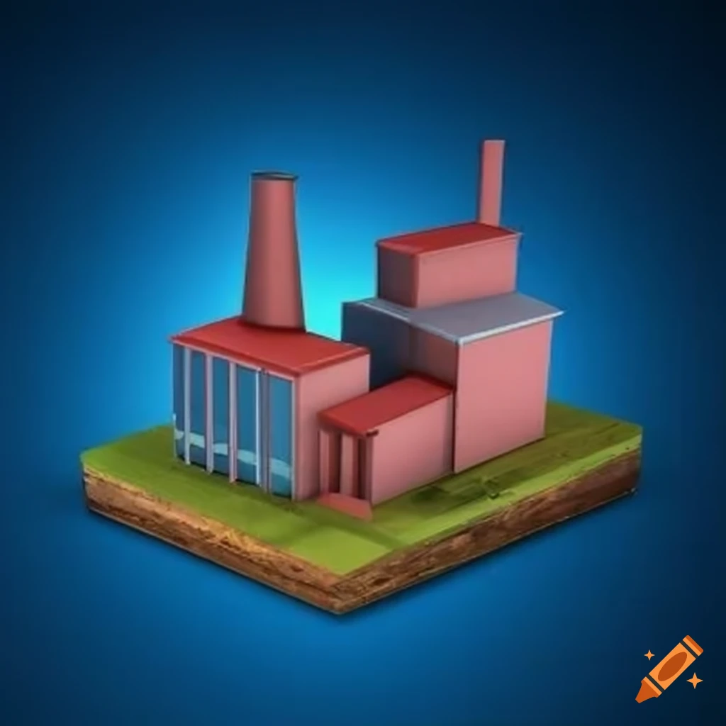 Doodle of a 3d factory plot on Craiyon