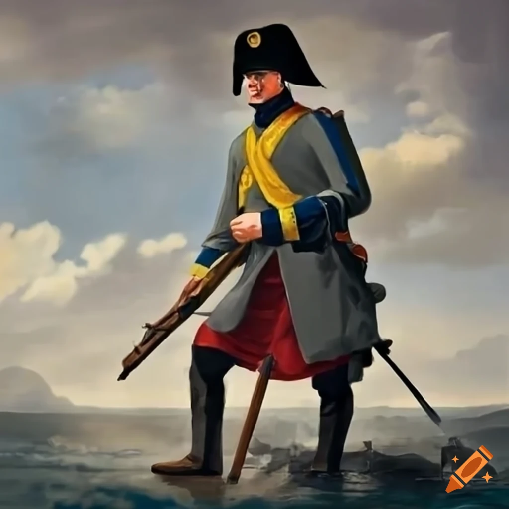 Soldiers in grey uniforms walking on water in a historic scene on Craiyon