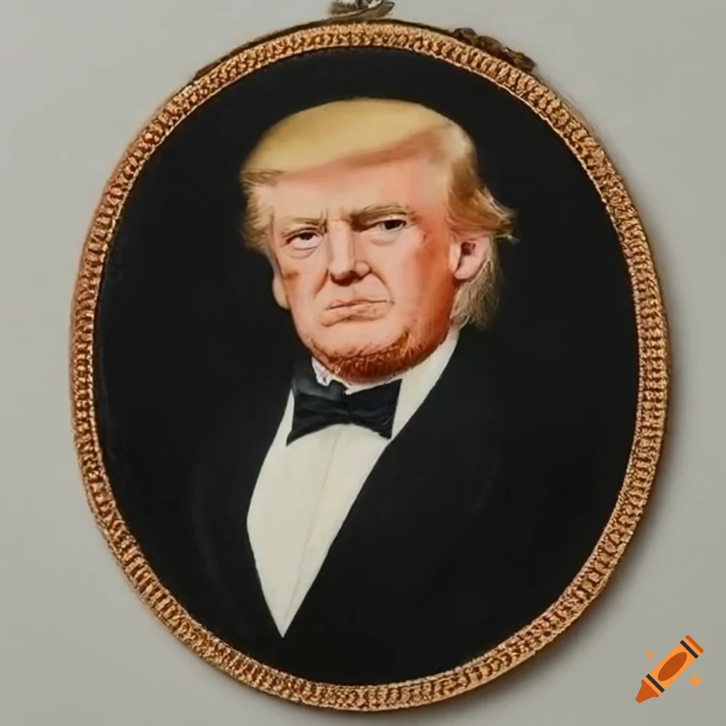 Vintage embroidery close-up portrait of donald trump as a general on ...